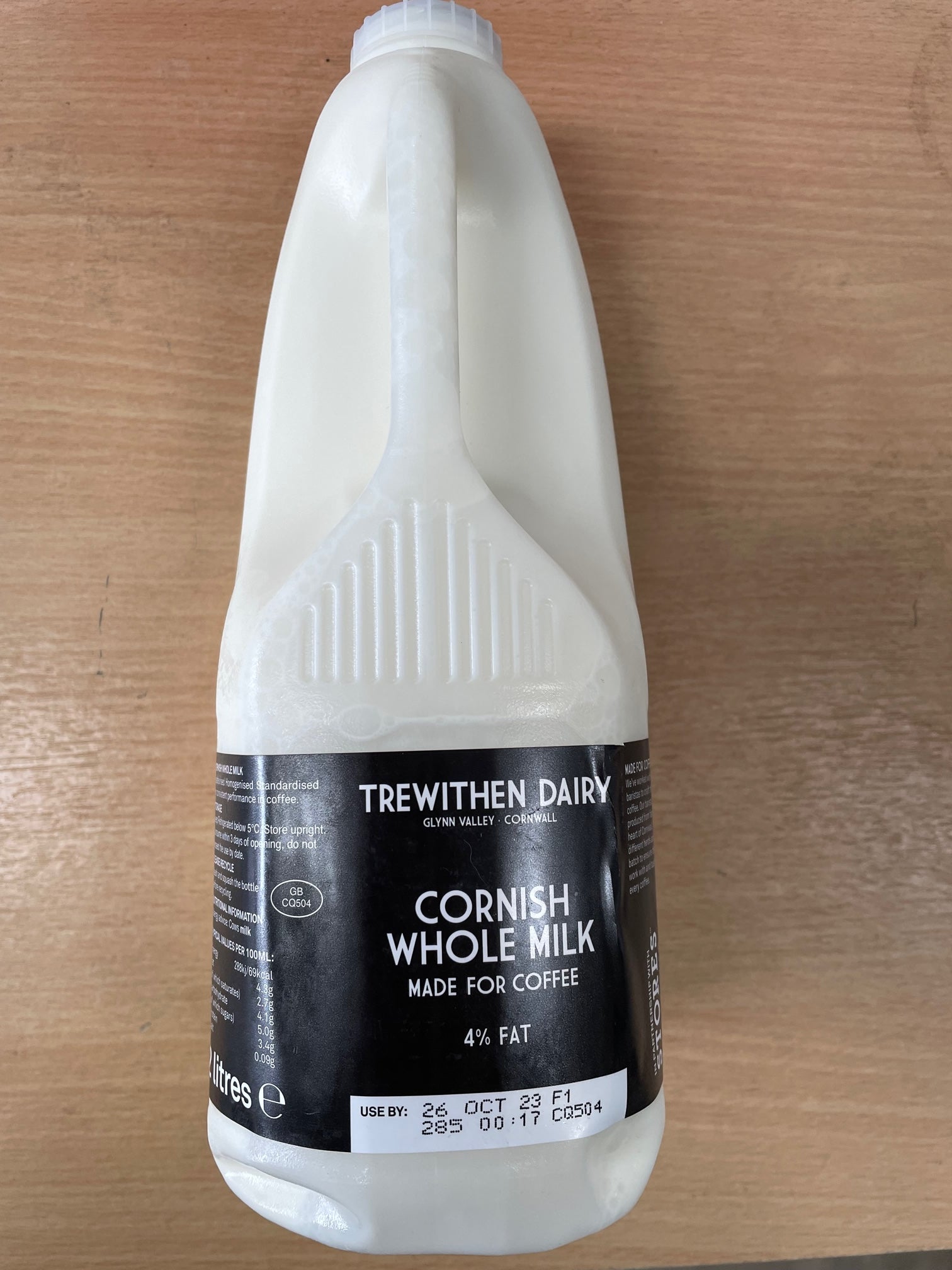 2 Litre (BLACK LABEL) - whole milk 4% fat barista milk -Trewithen ...